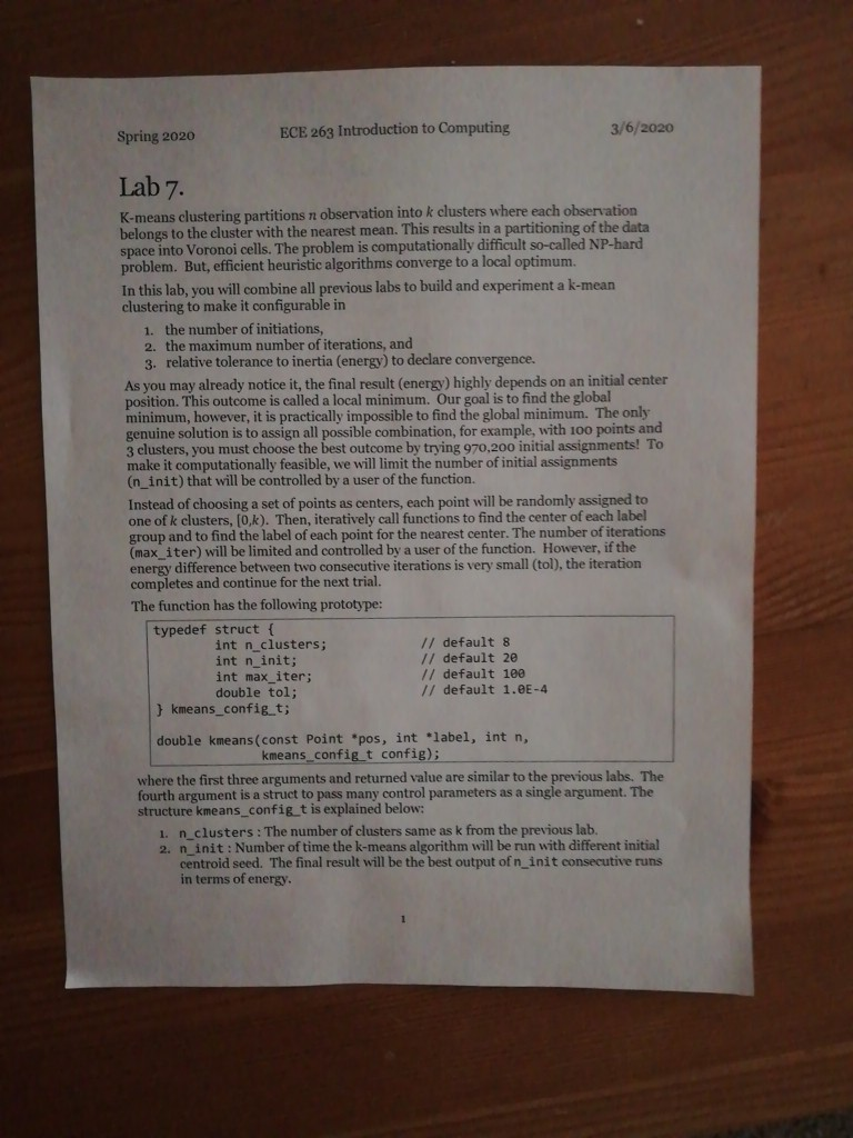 Spring 2020 ECE 263 Introduction to Computing | Chegg.com