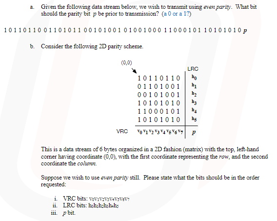 Solved a. Given the following data stream below, we wish to | Chegg.com
