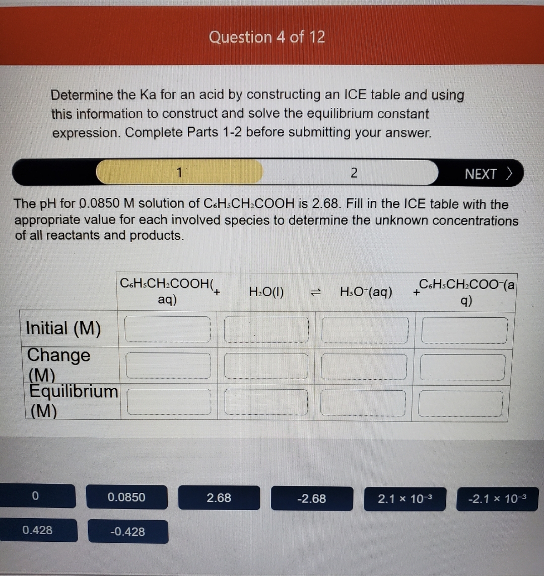 Solved Determine the Ka for an acid by constructing an ICE | Chegg.com