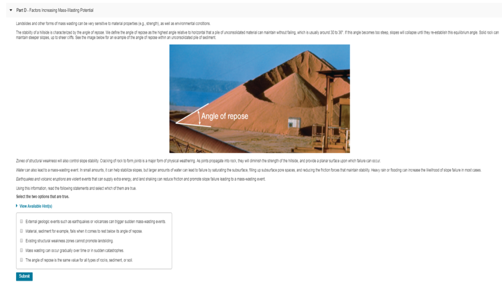Solved Part D-Factors Increasing Mass-Wasting Potential | Chegg.com