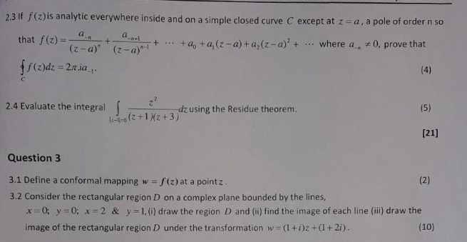 Solved 2.3 If f(z)is analytic everywhere inside and on a | Chegg.com