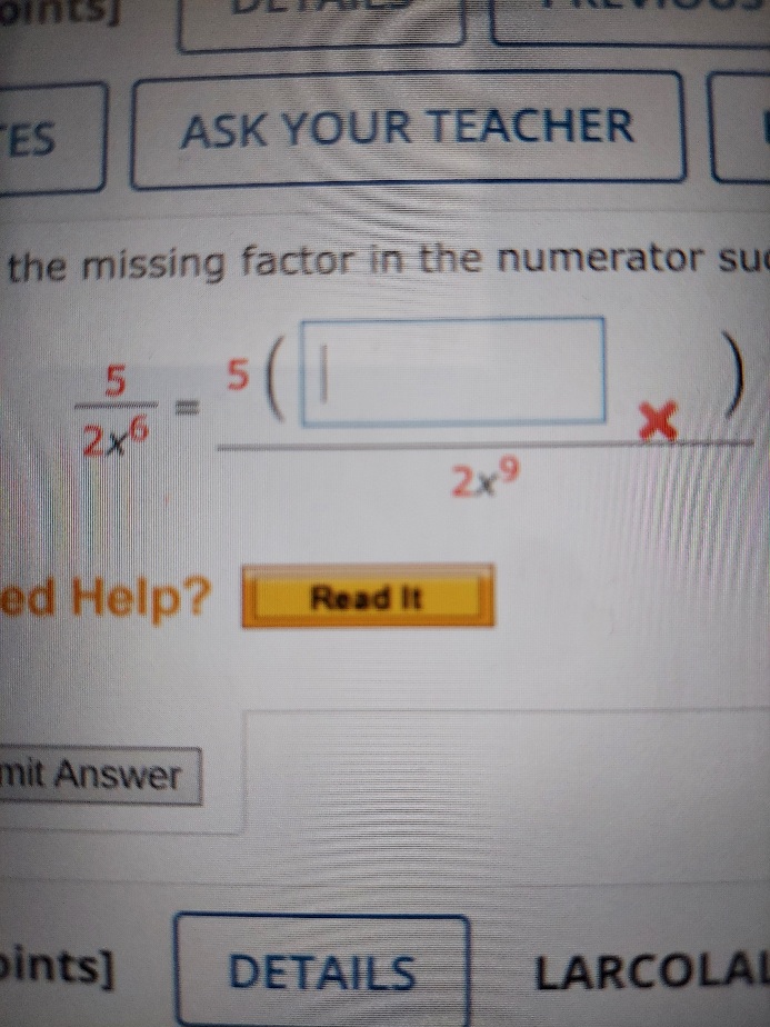 Solved the missing factor in the numerator : 2x65=2x95(x) ed | Chegg.com