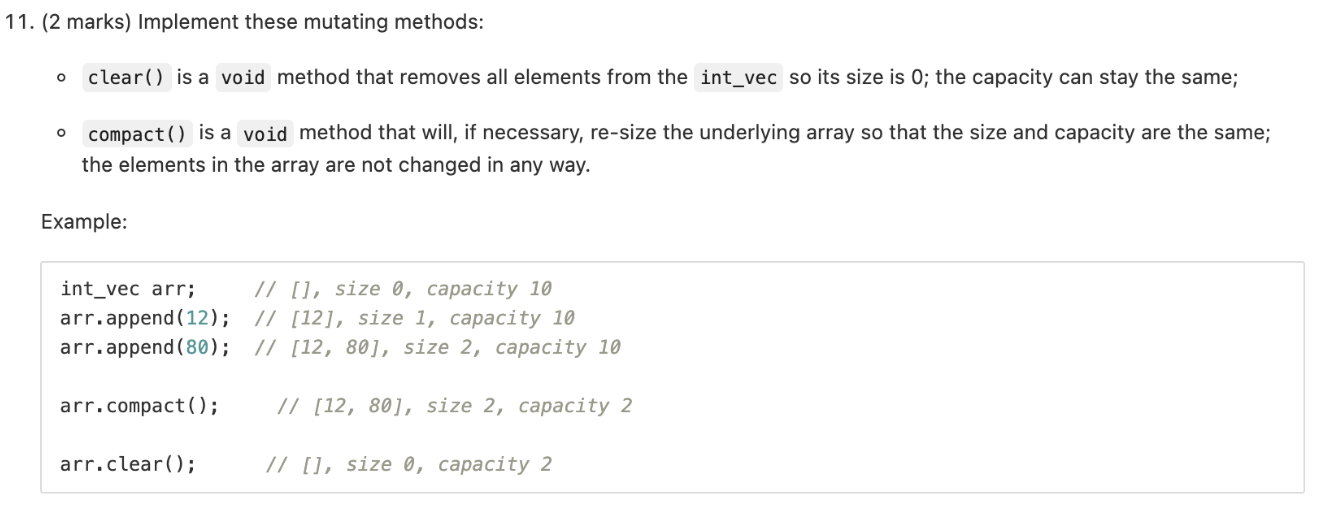 Solved 11. (2 marks) Implement these mutating methods: o | Chegg.com