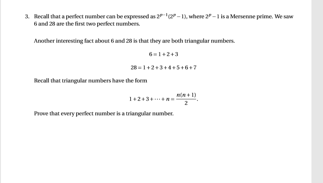 Solved 3. Recall that a perfect number can be expressed as | Chegg.com