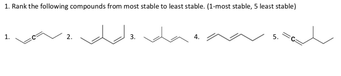 Solved 1. Rank the following compounds from most stable to | Chegg.com