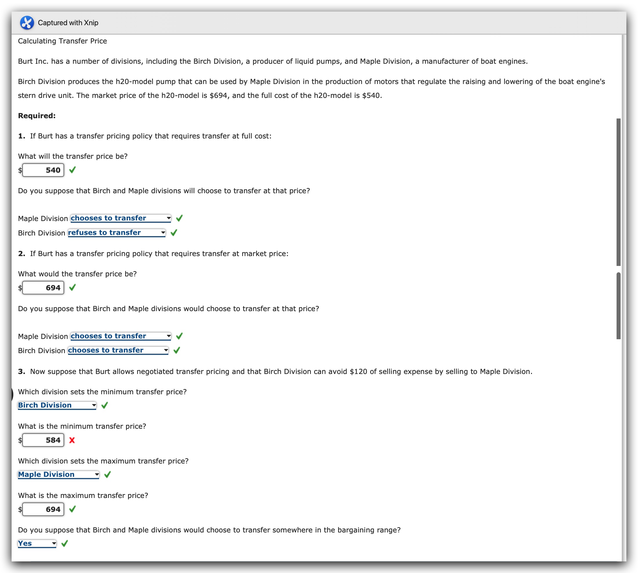 Solved I only need the answer for the minimum transfer price | Chegg.com
