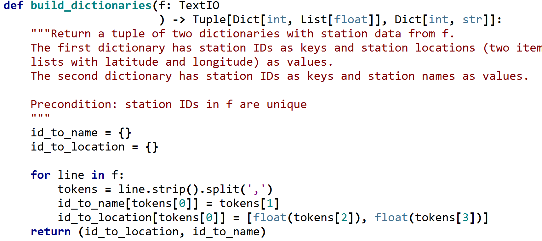 Solved II III def build_dictionaries(f: Textil ) -> | Chegg.com