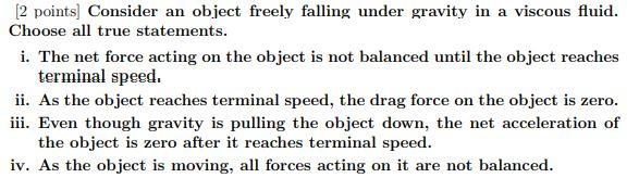 Solved [2 points] Consider an object freely falling under | Chegg.com