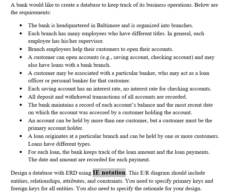 Solved Erd Using Ie Notation This E R Diagram
