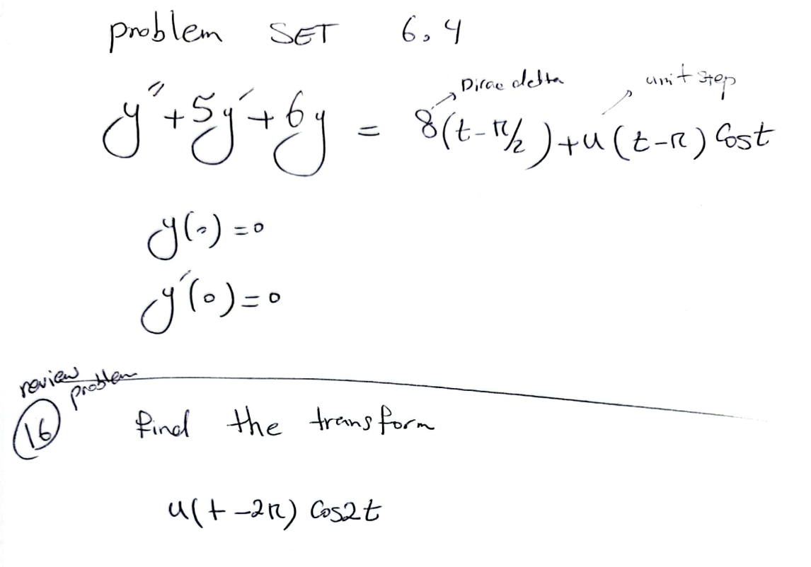 Solved y′′+5y′+6y=8(t−π/2)+u(t−π)costyDirae deth | Chegg.com