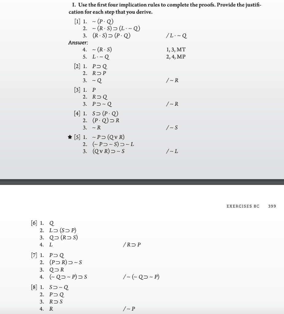 Solved I. Use the first four implication rules to complete | Chegg.com