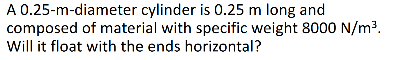 Solved A 0.25−m-diameter cylinder is 0.25 m long and | Chegg.com