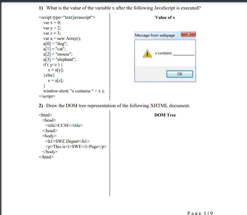 Solved 1) What is the value of the variable x after the | Chegg.com
