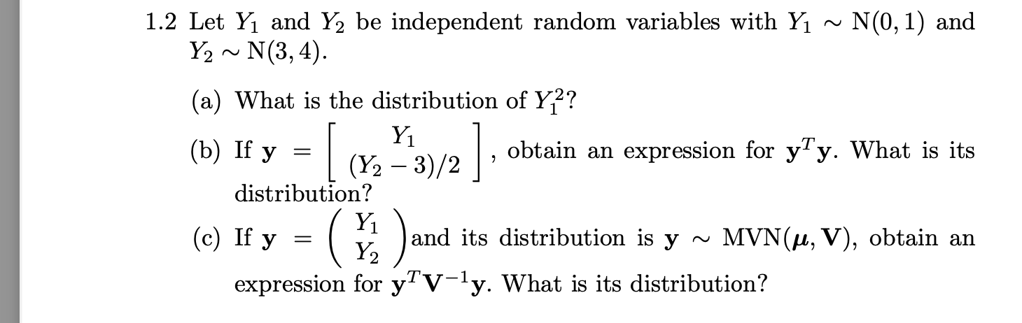 1.2 Let Y1 and Y2 be independent random variables | Chegg.com