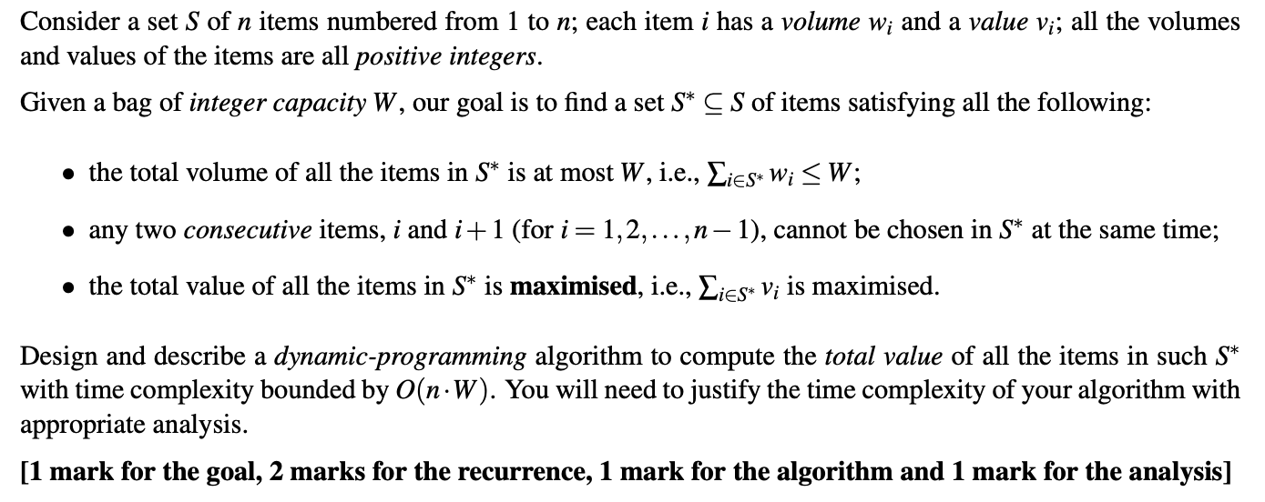 Solved Consider a set S of n items numbered from 1 to n; | Chegg.com
