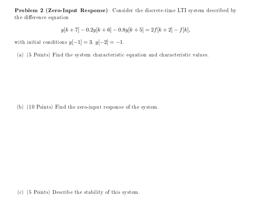 Solved Problem 2 (Zero-Input Response): Consider the | Chegg.com