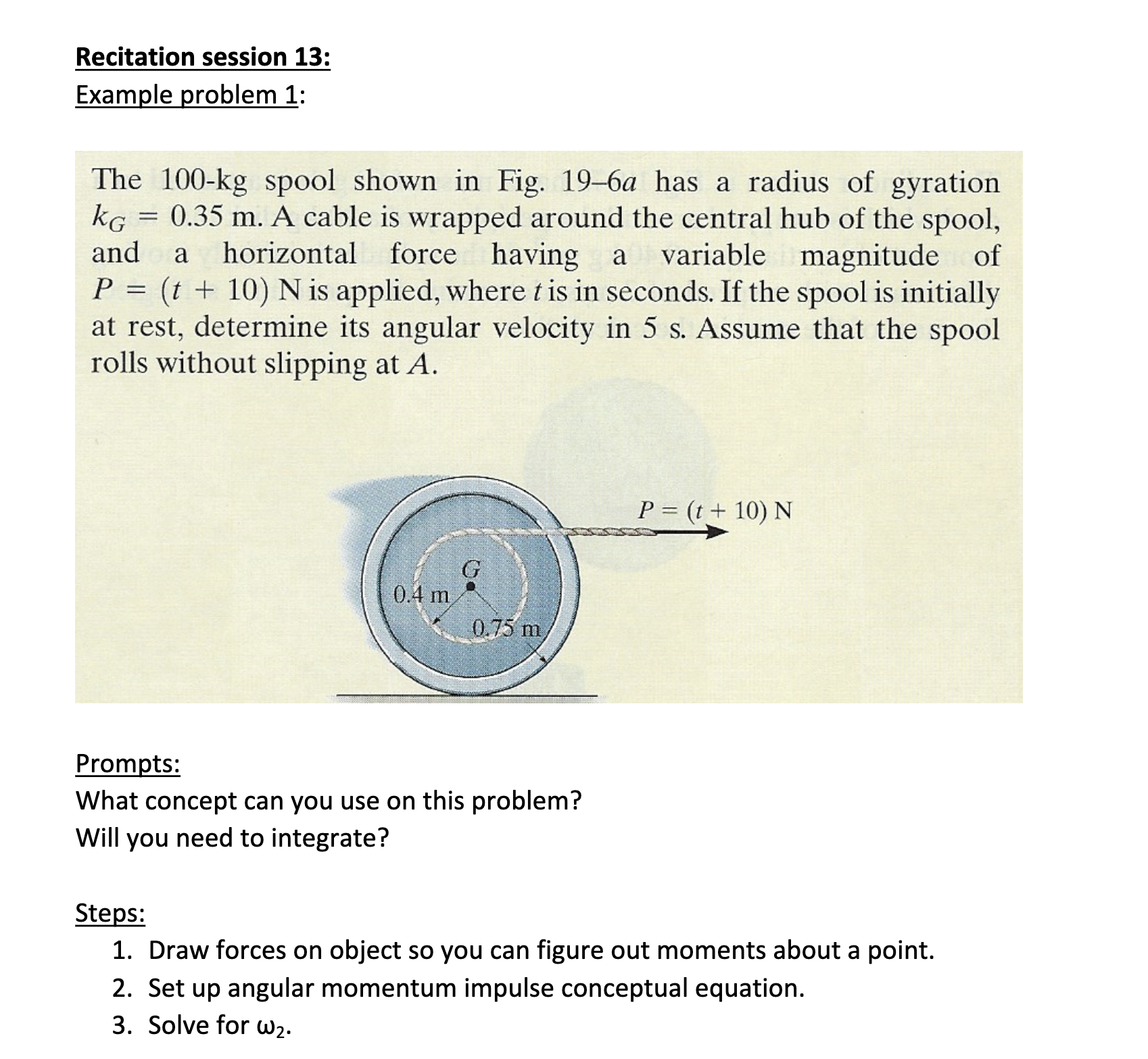 Solved Recitation session 13:Example problem 1:The 100-kg | Chegg.com