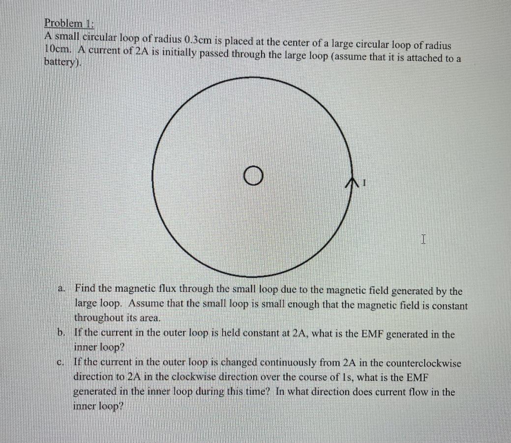 Solved Problem 1: A small circular loop of radius 0.3cm is | Chegg.com
