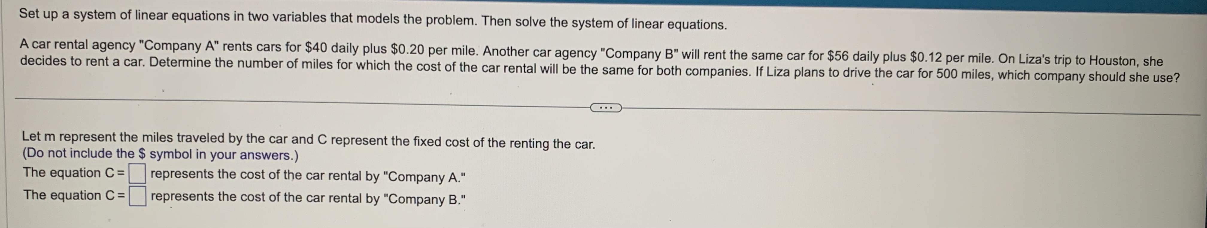 Solved Set up a system of linear equations in two variables | Chegg.com