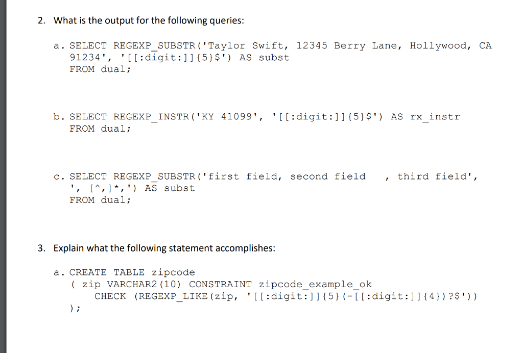 Solved 2. What is the output for the following queries: a. | Chegg.com