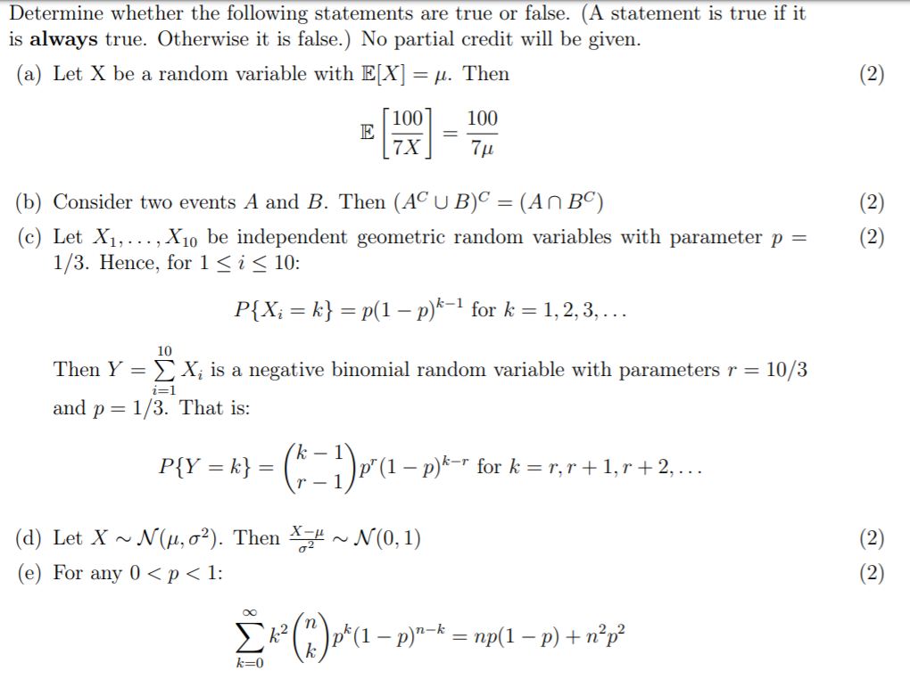 Solved Determine whether the following statements are true | Chegg.com