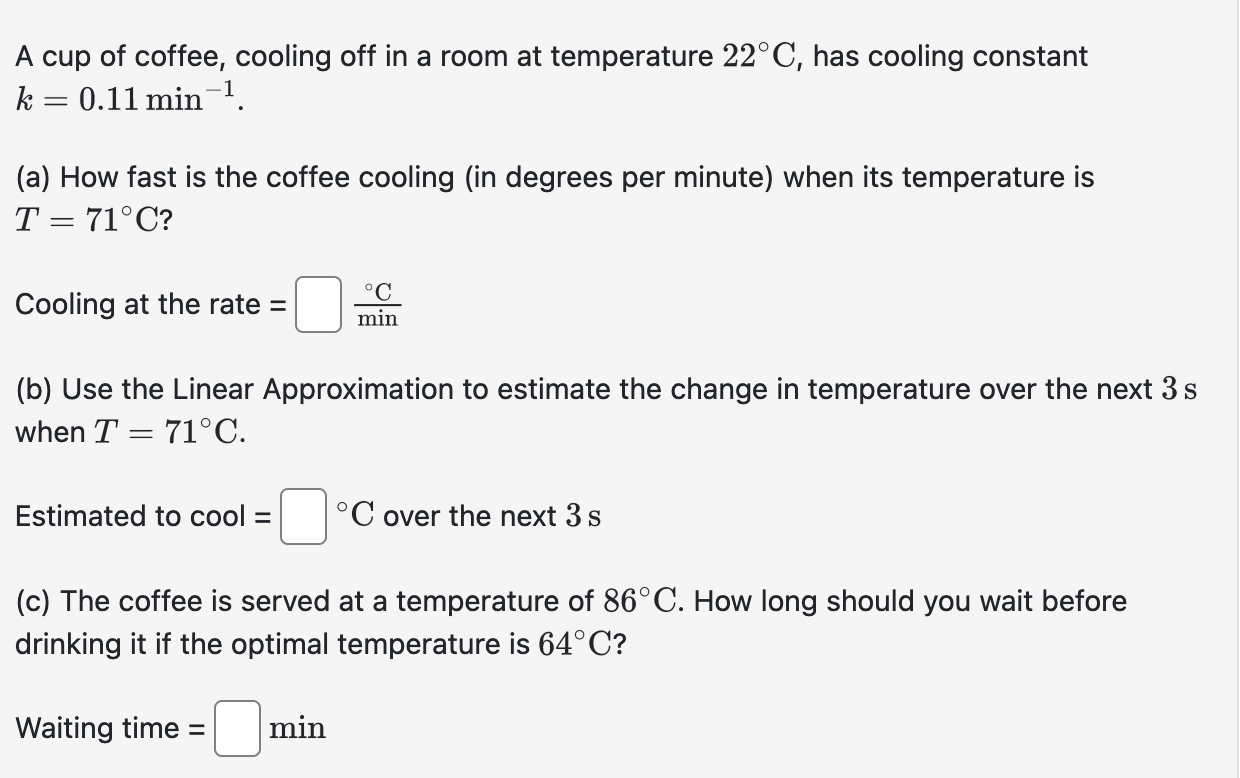Solved A cup of coffee, cooling off in a room at temperature | Chegg.com