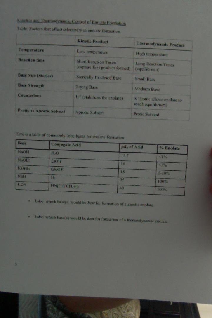 Solved Kinetics and Thermodynamic Control of Enolate | Chegg.com