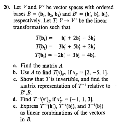 Solved 20. Let V and V′ be vector spaces with ordered bases | Chegg.com