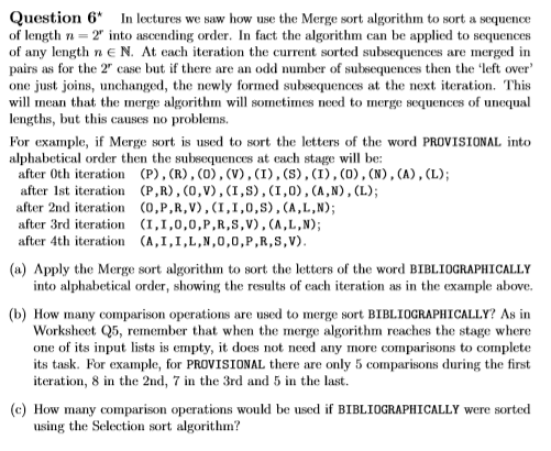 Solved ( Question I letues we saw how use the Merge sort | Chegg.com