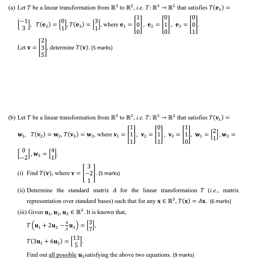 Solved (a) Let T be a linear transformation from R3 to R2, | Chegg.com