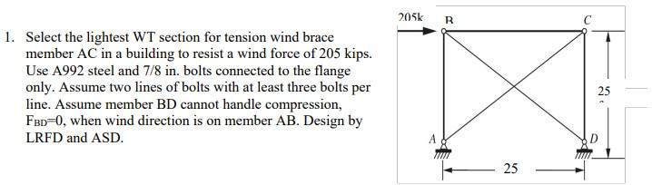 Solved 1. Select the lightest WT section for tension wind | Chegg.com