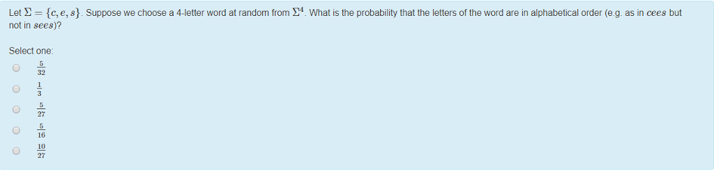 Solved Suppose we choose a 4-letter word at random from ? | Chegg.com