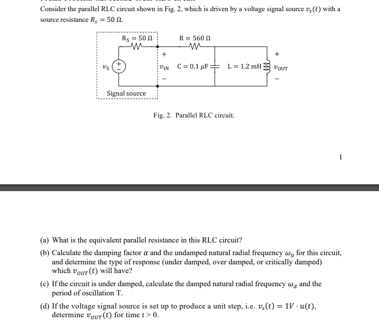 Solved Consider the parallel RLC circuit shown in Fig. 2, | Chegg.com