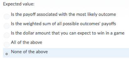 Solved Expected value: Is the payoff associated with the | Chegg.com