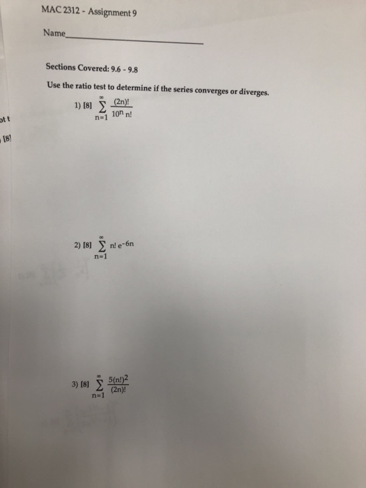 Solved MAC 2312 - Assignment 9 Name Sections Covered: | Chegg.com