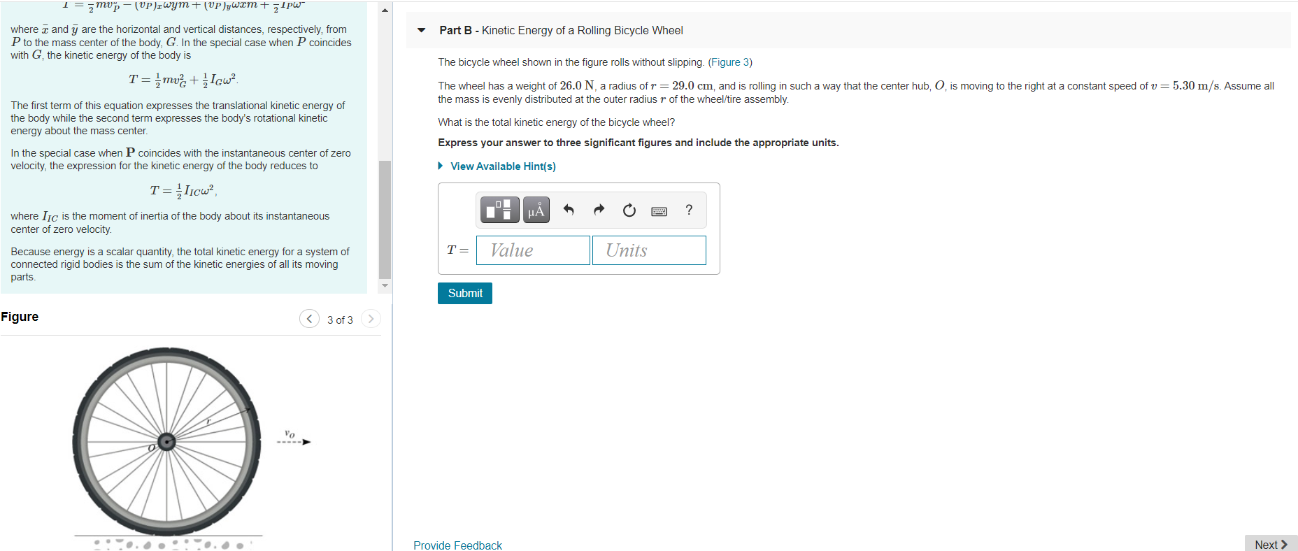 Solved Part B - Kinetic Energy of a Rolling Bicycle Wheel | Chegg.com