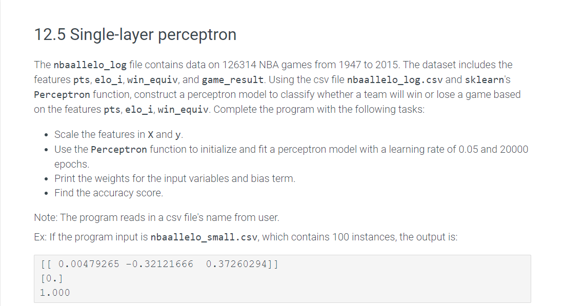 Solved 12.5 Single-layer perceptron The nbaallelo_log file | Chegg.com