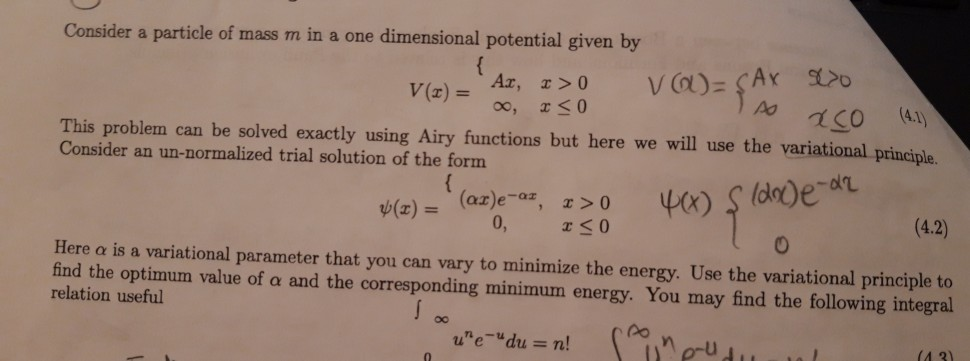 Solved Consider a particle of mass m in a one dimensional | Chegg.com