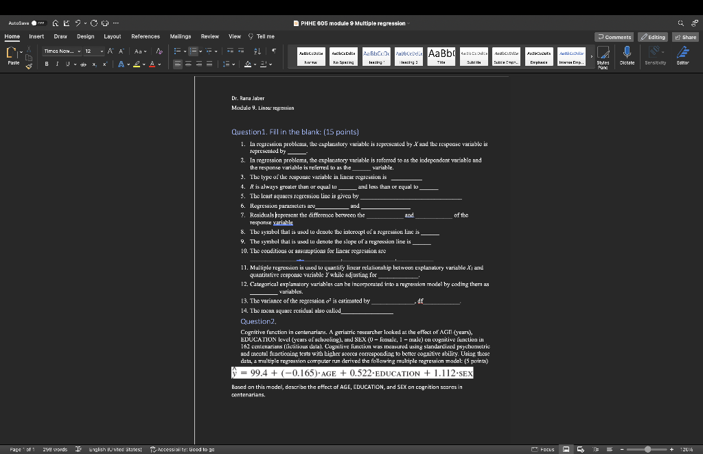 Solved Dr. Rana Jaber Mat́ule Y. Linser regession Question1. | Chegg.com