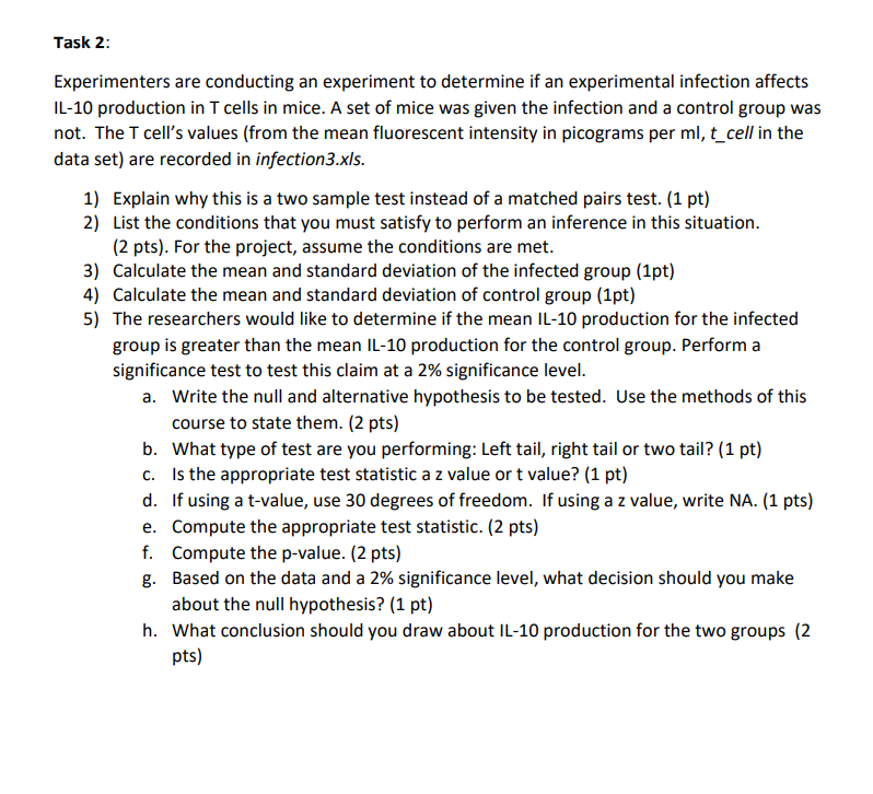 Solved Task 2: Experimenters are conducting an experiment to | Chegg.com