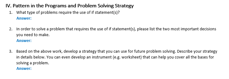 IV. Pattern in the Programs and Problem Solving | Chegg.com