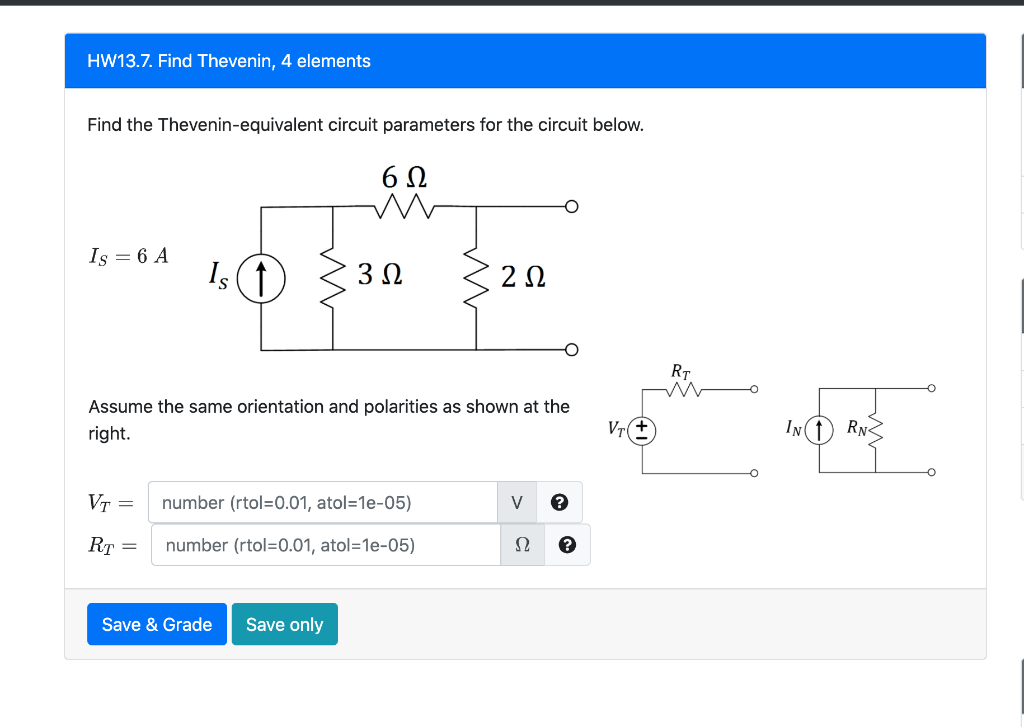 Solved HW13.7. Find Thevenin, 4 elements Find the | Chegg.com