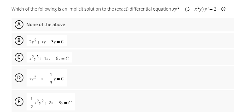 Which of the following is an implicit solution to the | Chegg.com