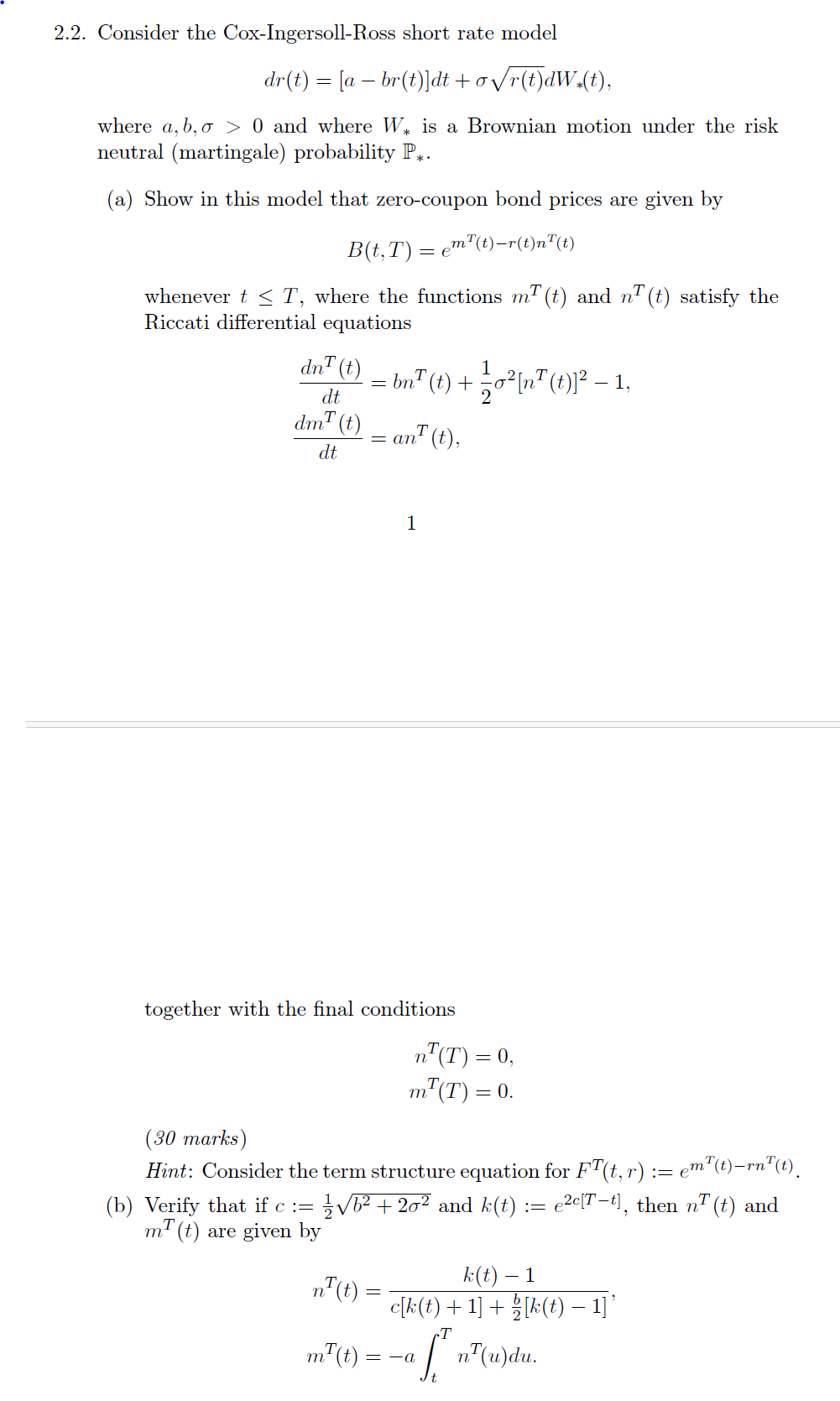 Solved 2.2. ﻿Consider the Cox-Ingersoll-Ross short rate | Chegg.com