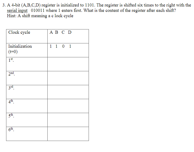 Solved A 4-bit (A,B,C,D) ﻿register is initialized to 1101 . | Chegg.com