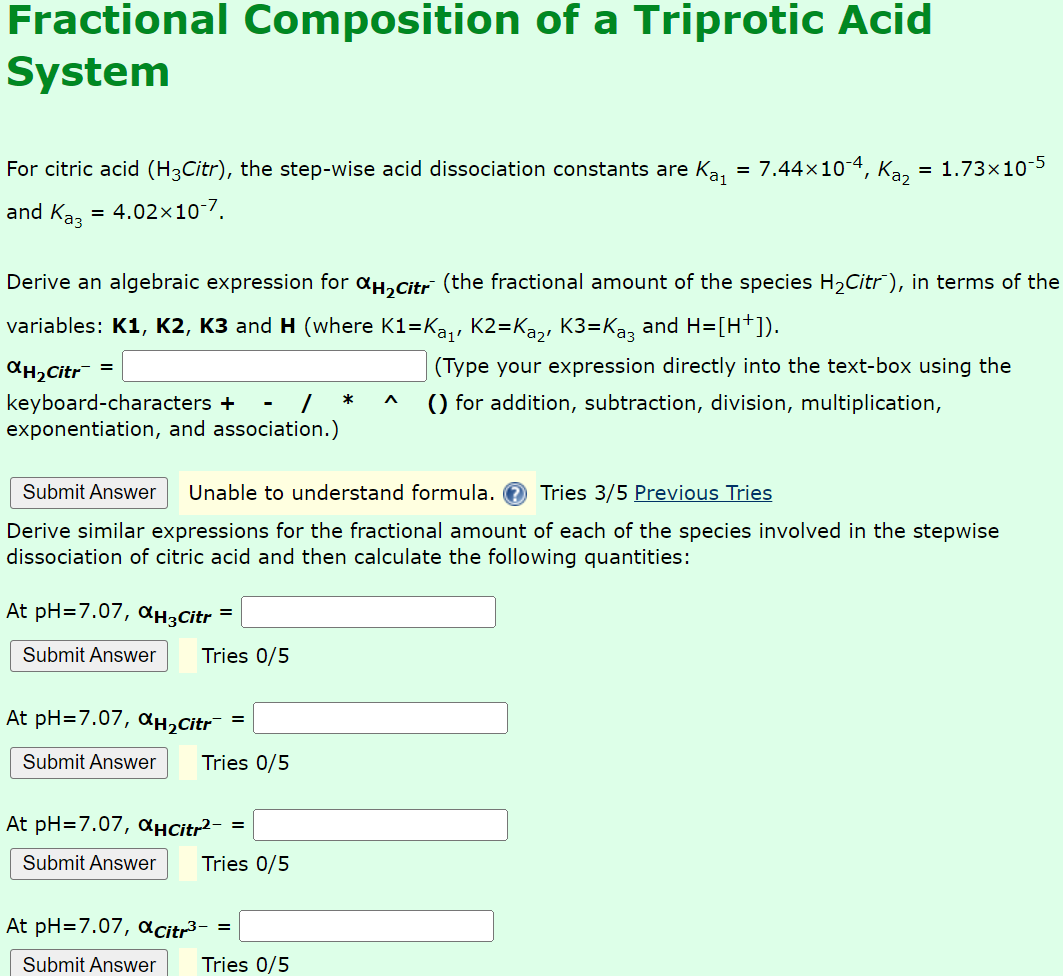 Solved Fractional Composition of a Triprotic Acid System For | Chegg.com