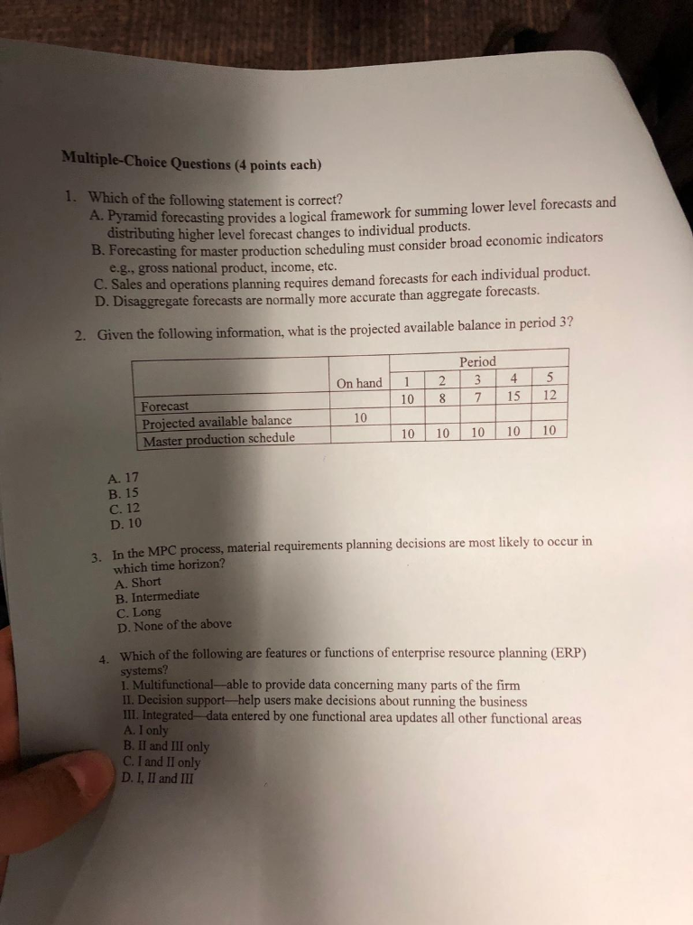 Solved Multiple-Choice Questions (4 points each) 1. Which of | Chegg.com