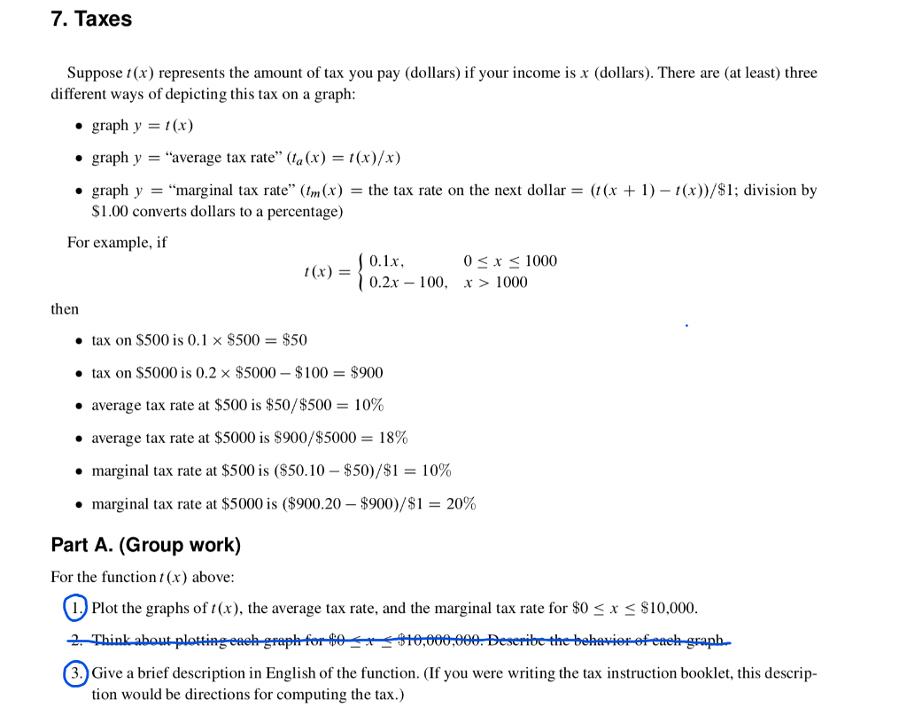 Solved 7. Taxes Suppose t(x) represents the amount of tax | Chegg.com