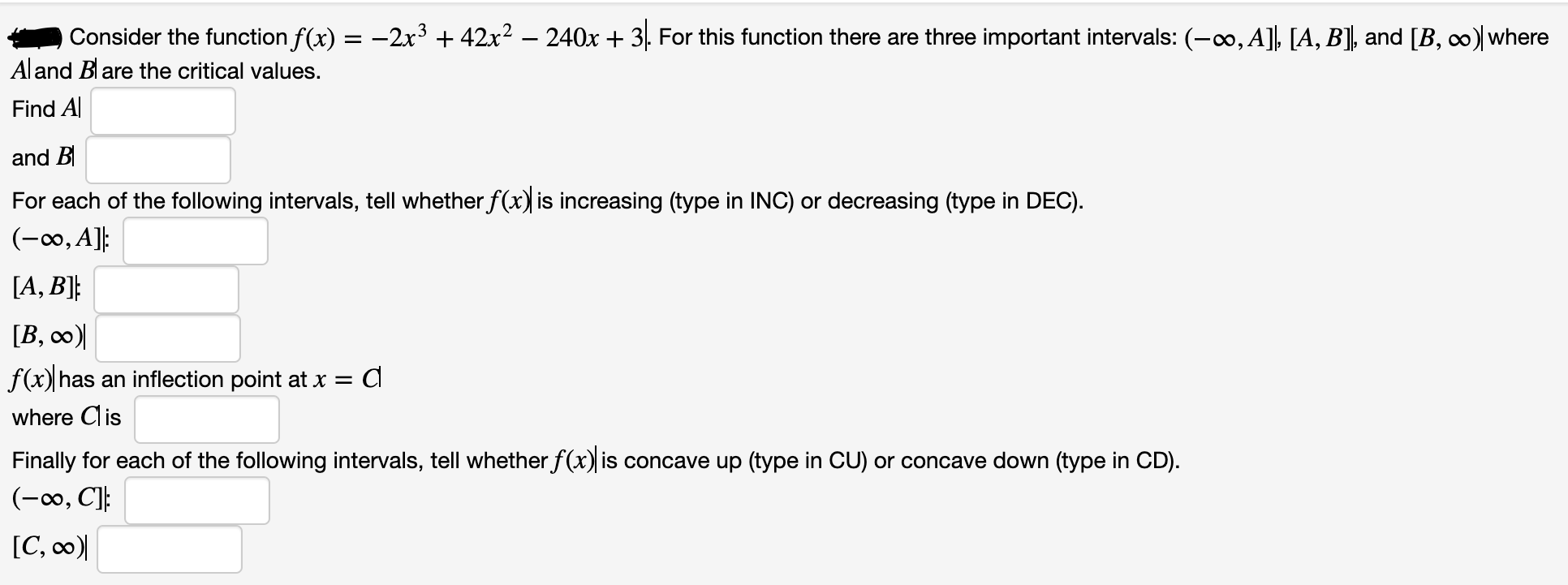 Solved Consider the function f(x) = –2x3 + 42x2 – 240x + 3). | Chegg.com