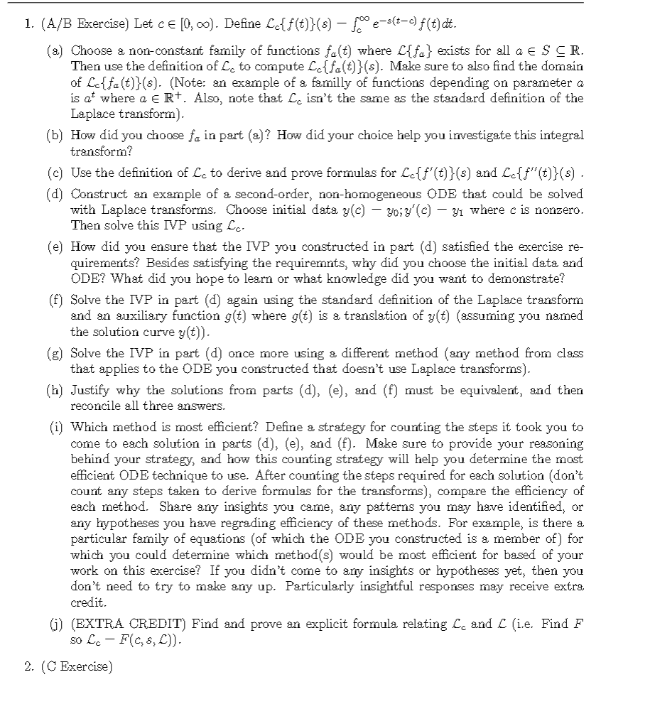 Solved (A/B Exercise) ﻿Let cin[0,∞). ﻿Define | Chegg.com